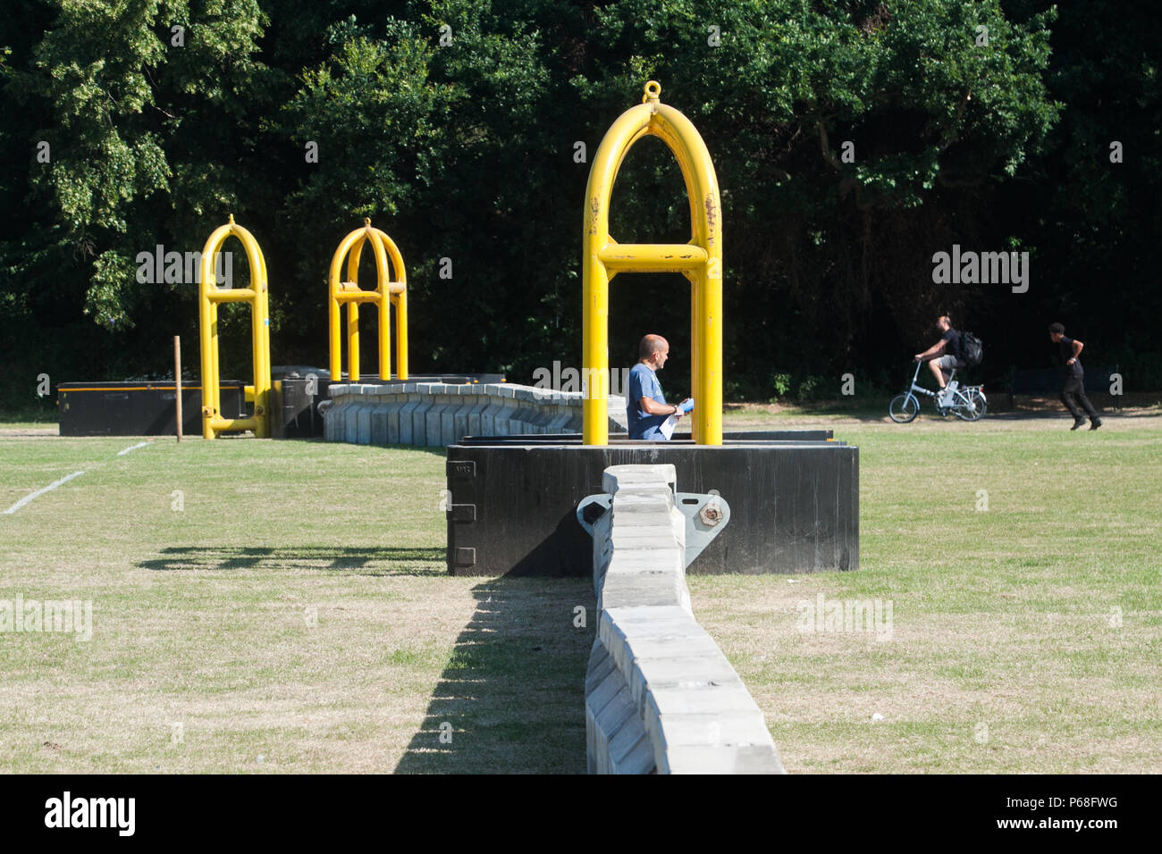 London UK. 29th June 2018. Wimbledon: Concrete barriers and metal gates ...