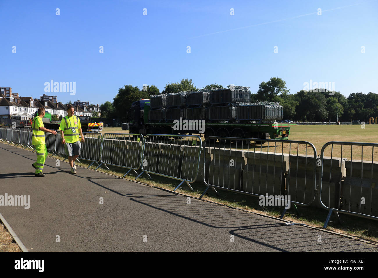 London UK. 29th June 2018. Wimbledon: Concrete barriers and metal gates ...