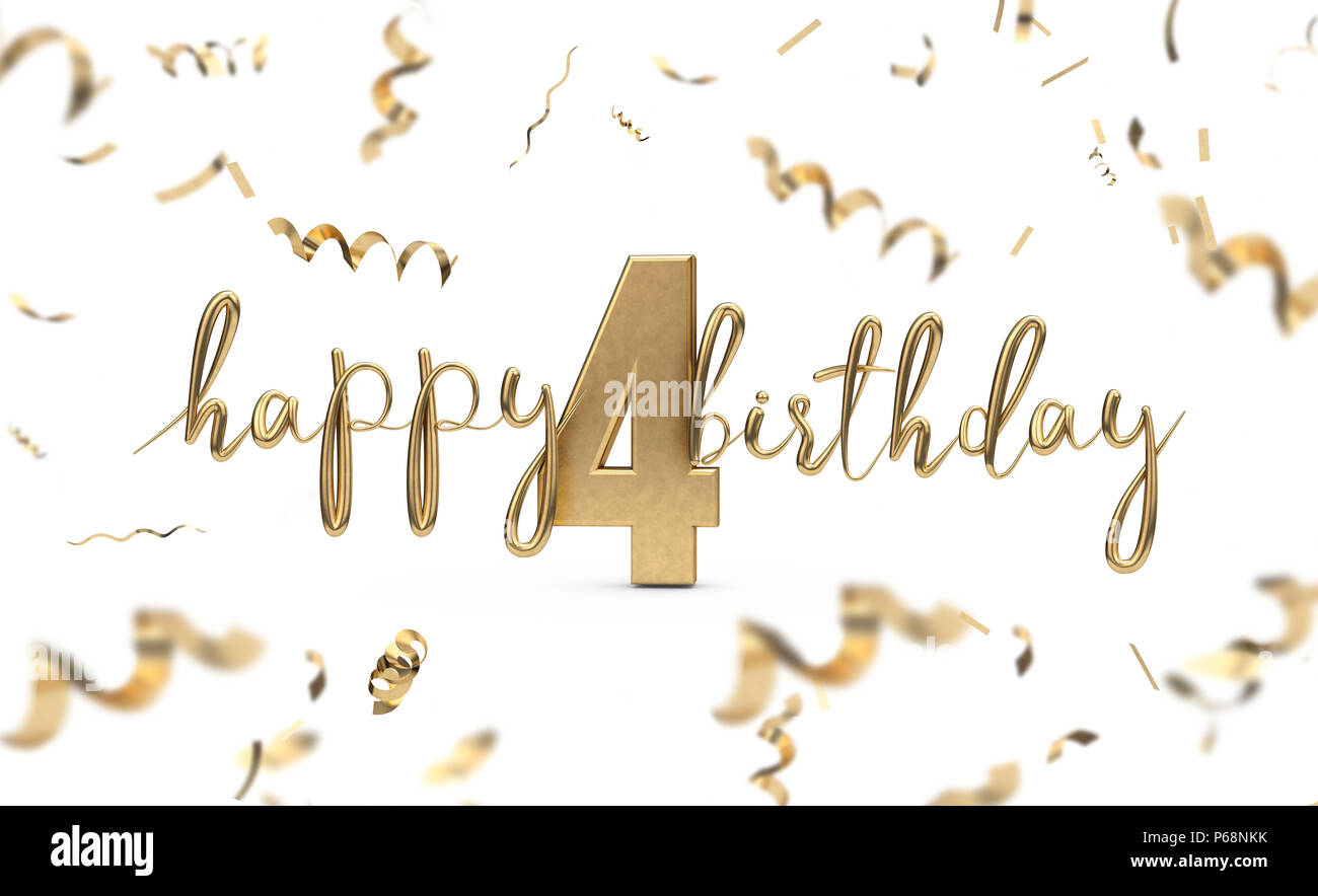 Happy 4th birthday gold greeting background. 3D Rendering Stock Photo ...