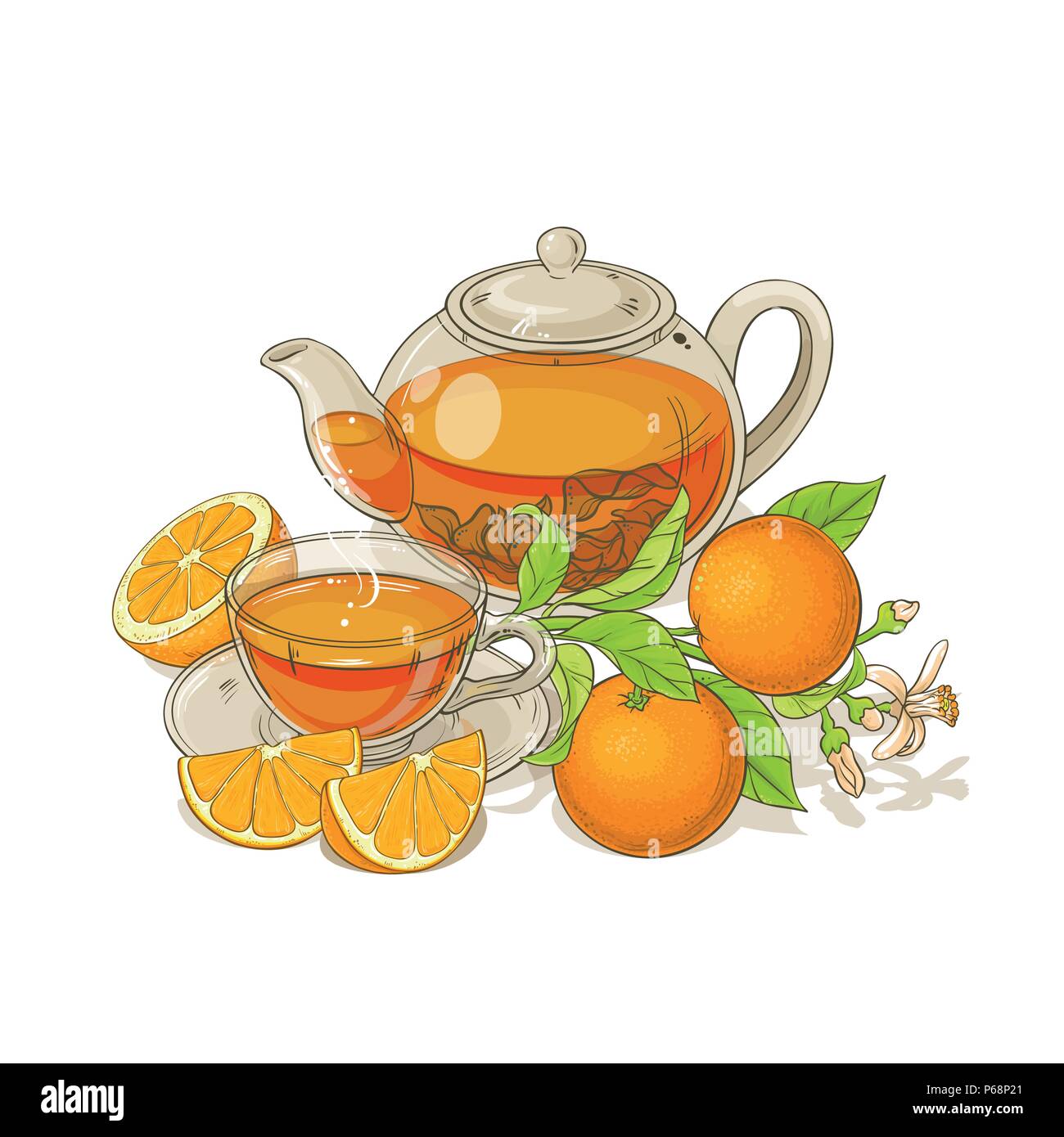 orange tea in teapot illustration on white background Stock Vector ...