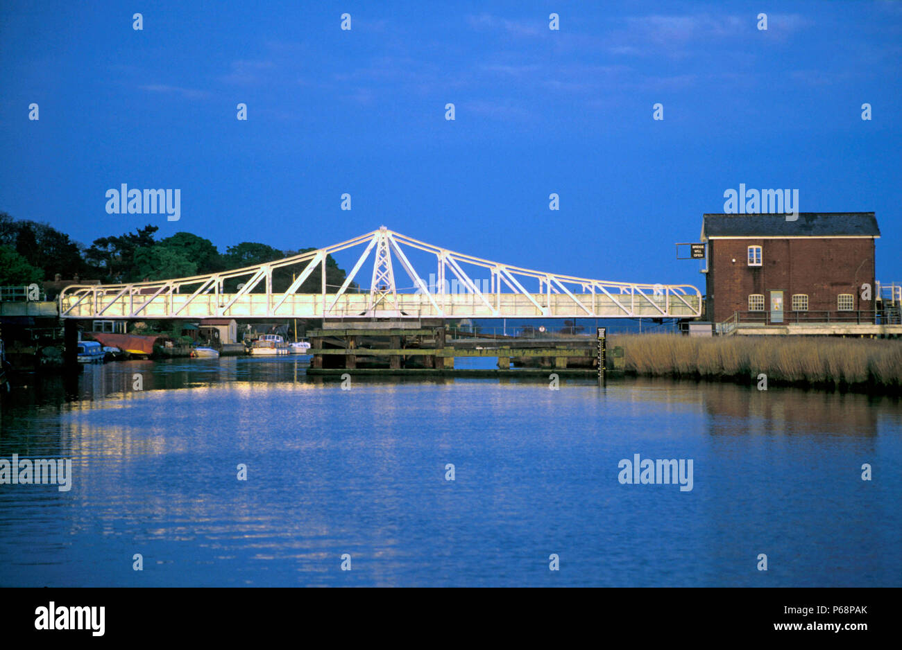 The swing bridge at Reedham in the Norfolk Broads. C 1997 Stock Photo ...
