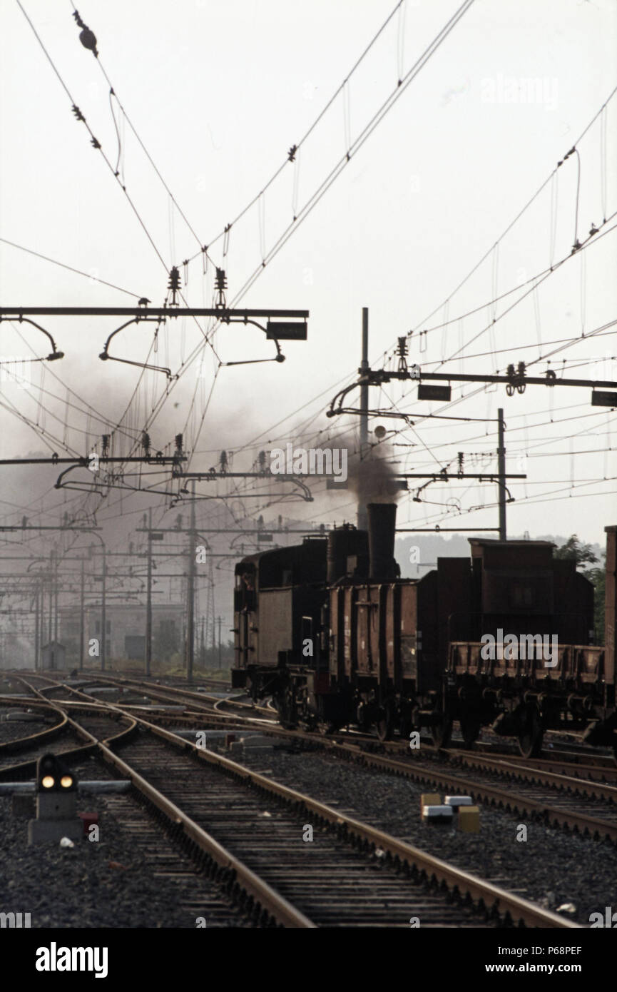 The vintage form of a Italian Railway's 835 Class 0-6-0T contrasts with ...