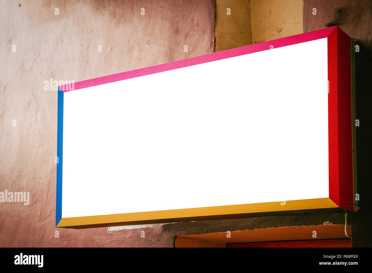 Mock up. Empty colorful signboard on old building wall Stock Photo - Alamy