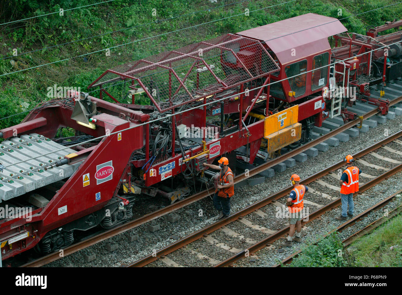 Track relaying machine (TRT) in action near Poynton as part of the West ...