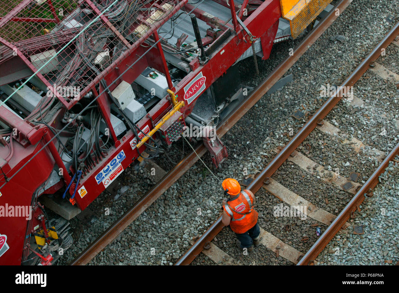 Track relaying machine (TRT) in action near Poynton as part of the West ...