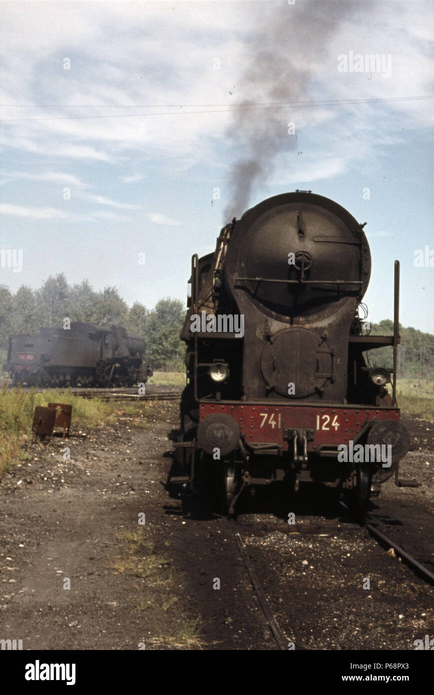 Two Italian Crosti boilered 741 Class 2-8-0 in cross country freight ...