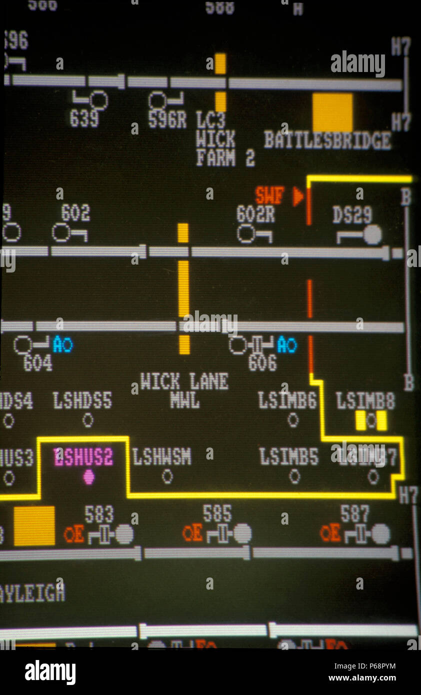 VDU signalling display at Liverpool Street Signalling Centre. C 1993 ...