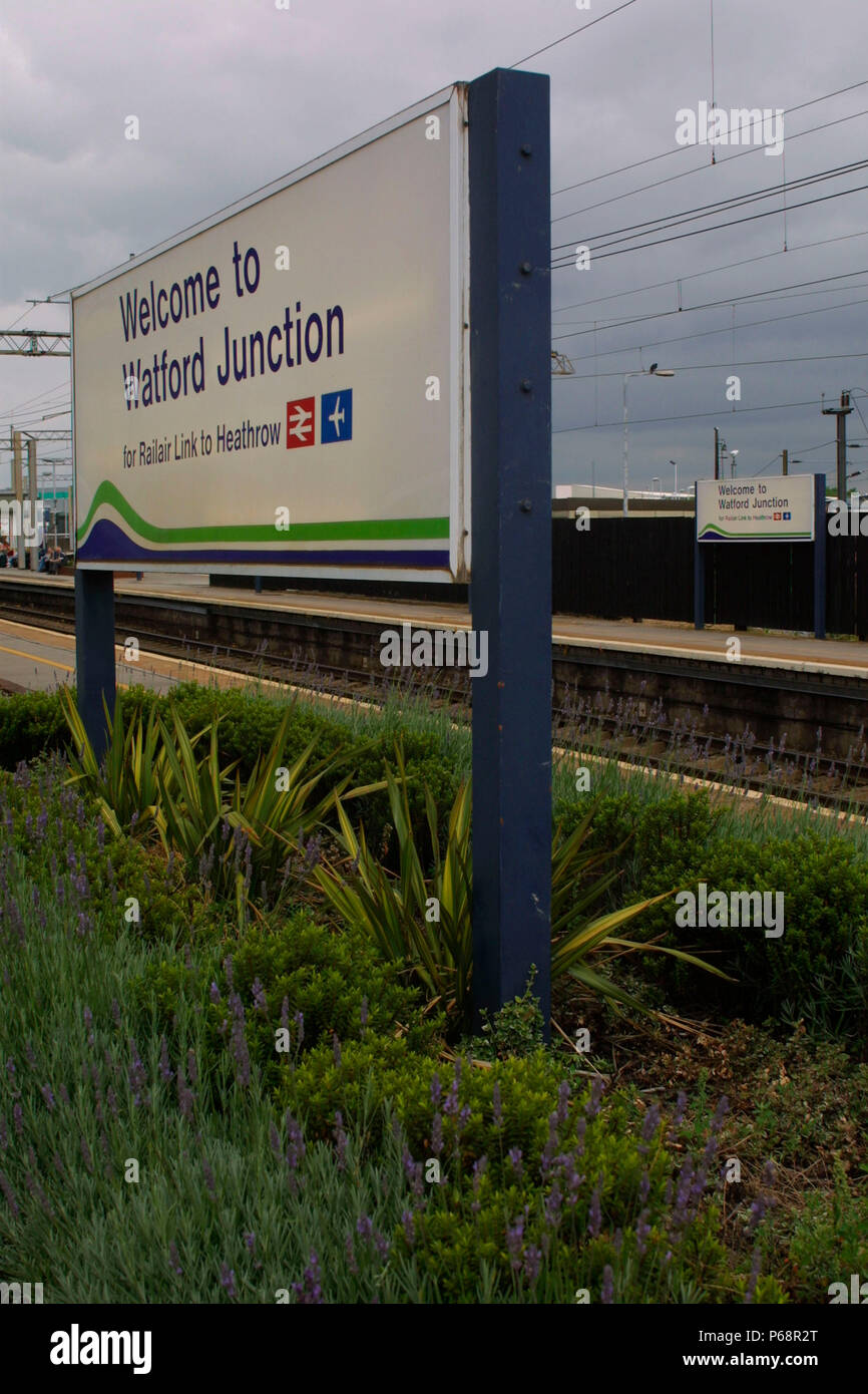 Watford Junction Station illuminated sign. 2004 Stock Photo - Alamy