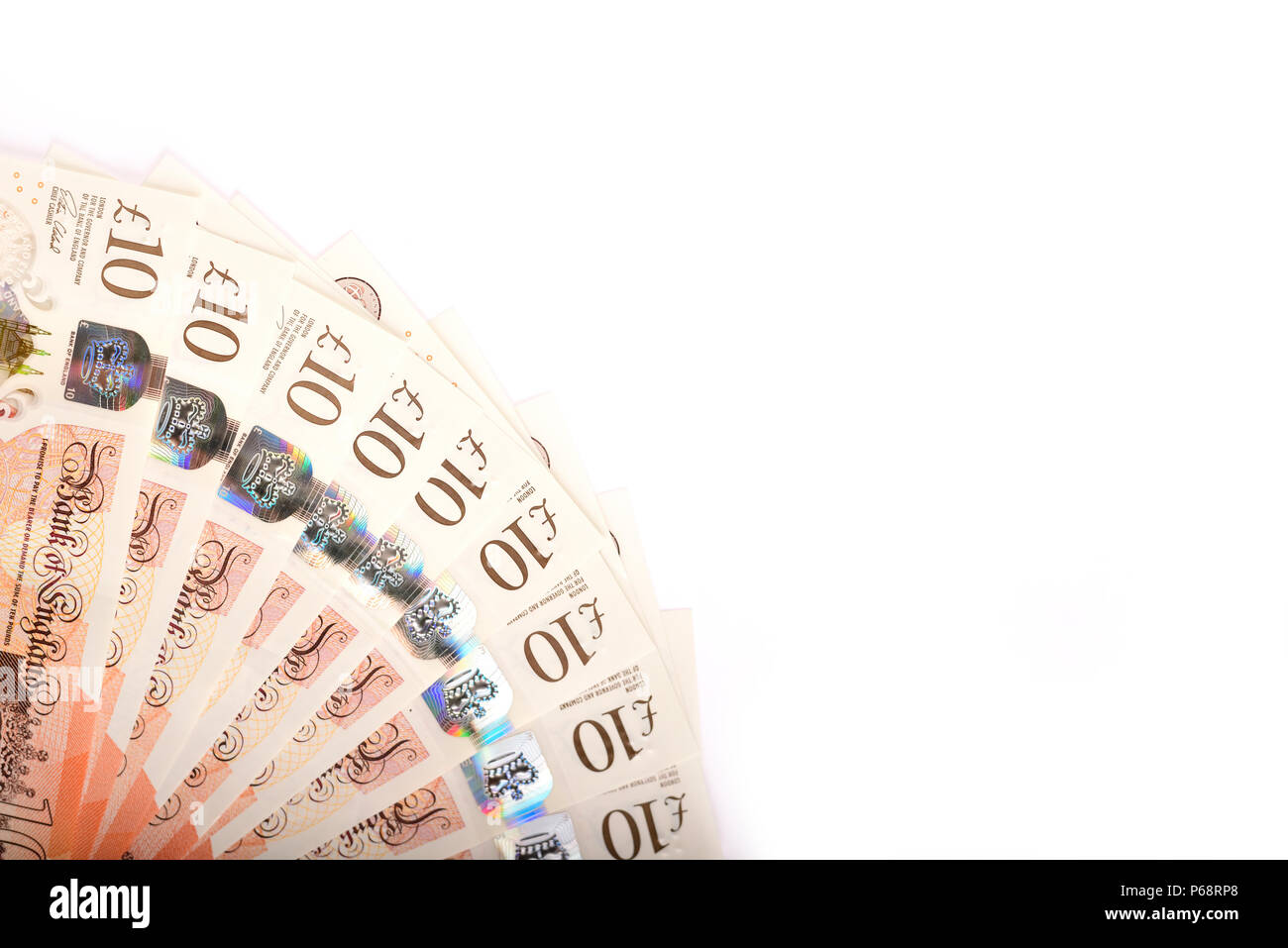 British 10 pounds paper currency note on white background Stock Photo ...