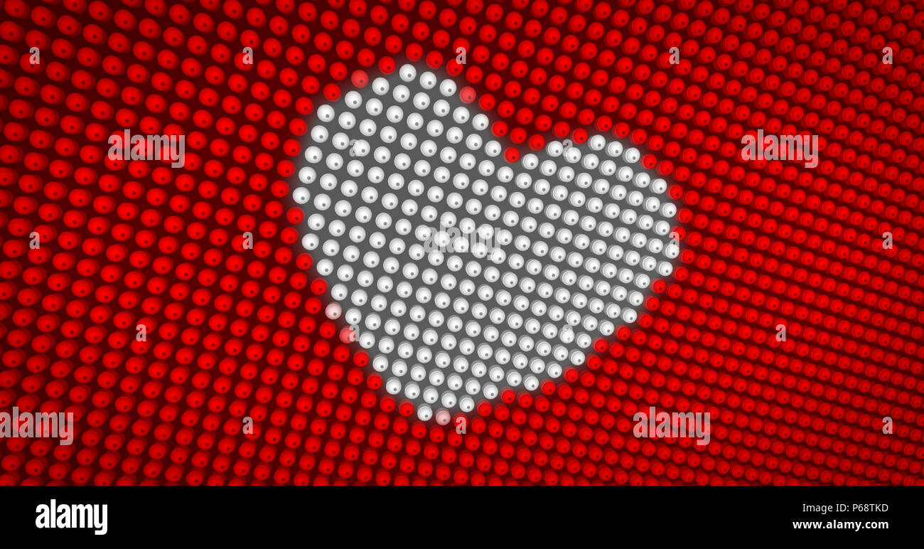 White heart symbol beating on large LED display with big pixel. Heart ...