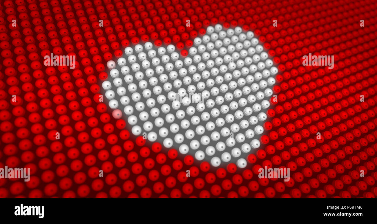 White heart symbol beating on large LED display with big pixel. Heart ...