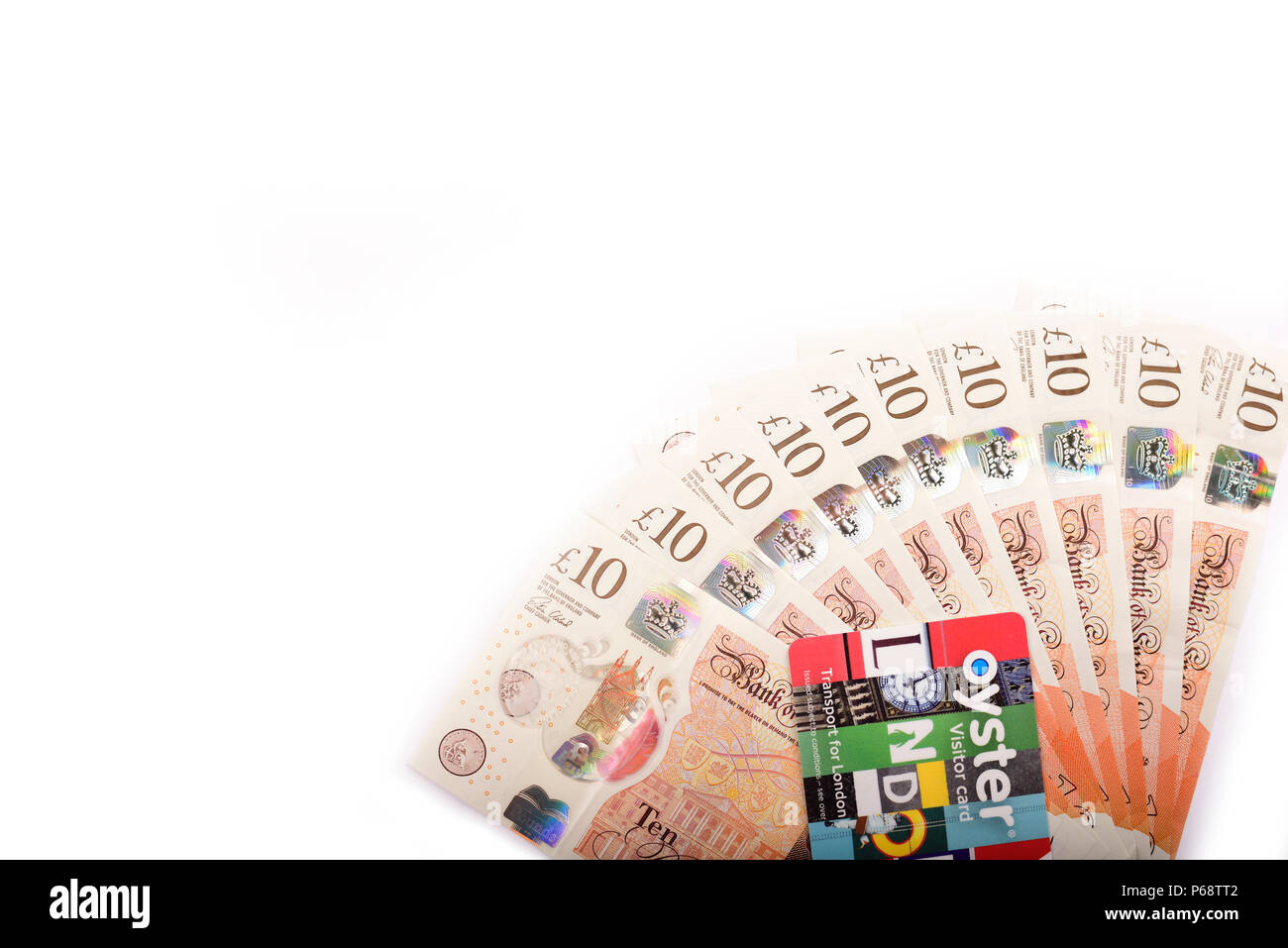 British 10 pounds paper currency note on white background Stock Photo ...