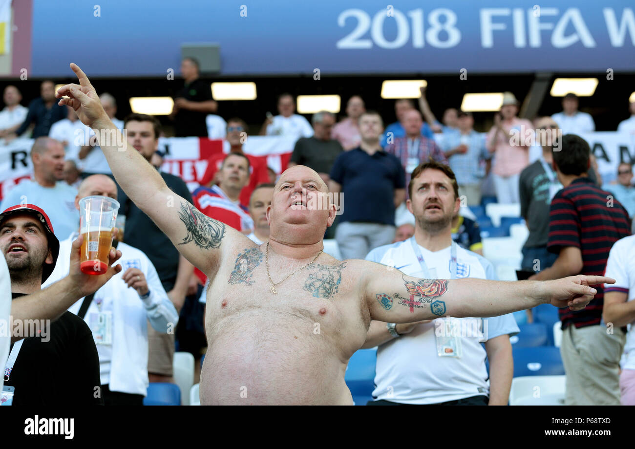An England fan in the stands before the FIFA World Cup Group G match at ...