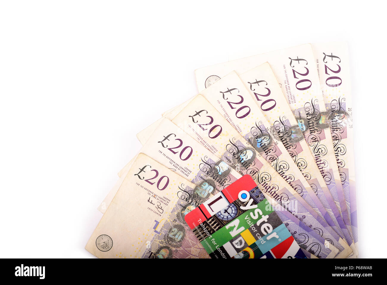 British 20 pounds paper currency note on white background Stock Photo ...