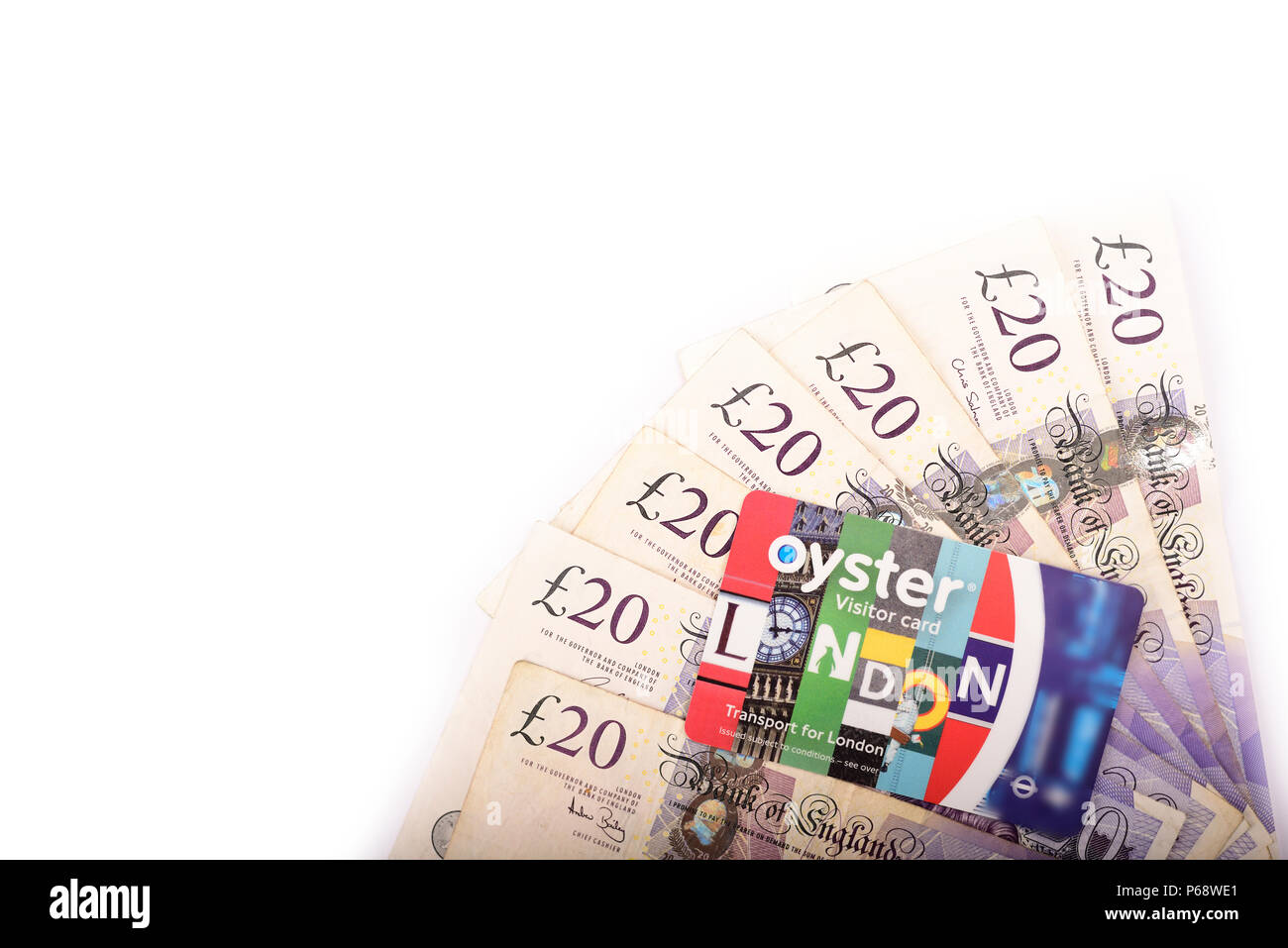 British 20 pounds paper currency note on white background Stock Photo ...