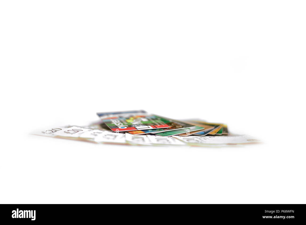 British pound, oyster card and credit card on white background Stock ...