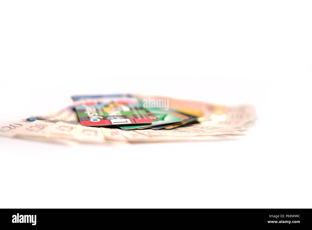 British pound, oyster card and credit card on white background Stock ...