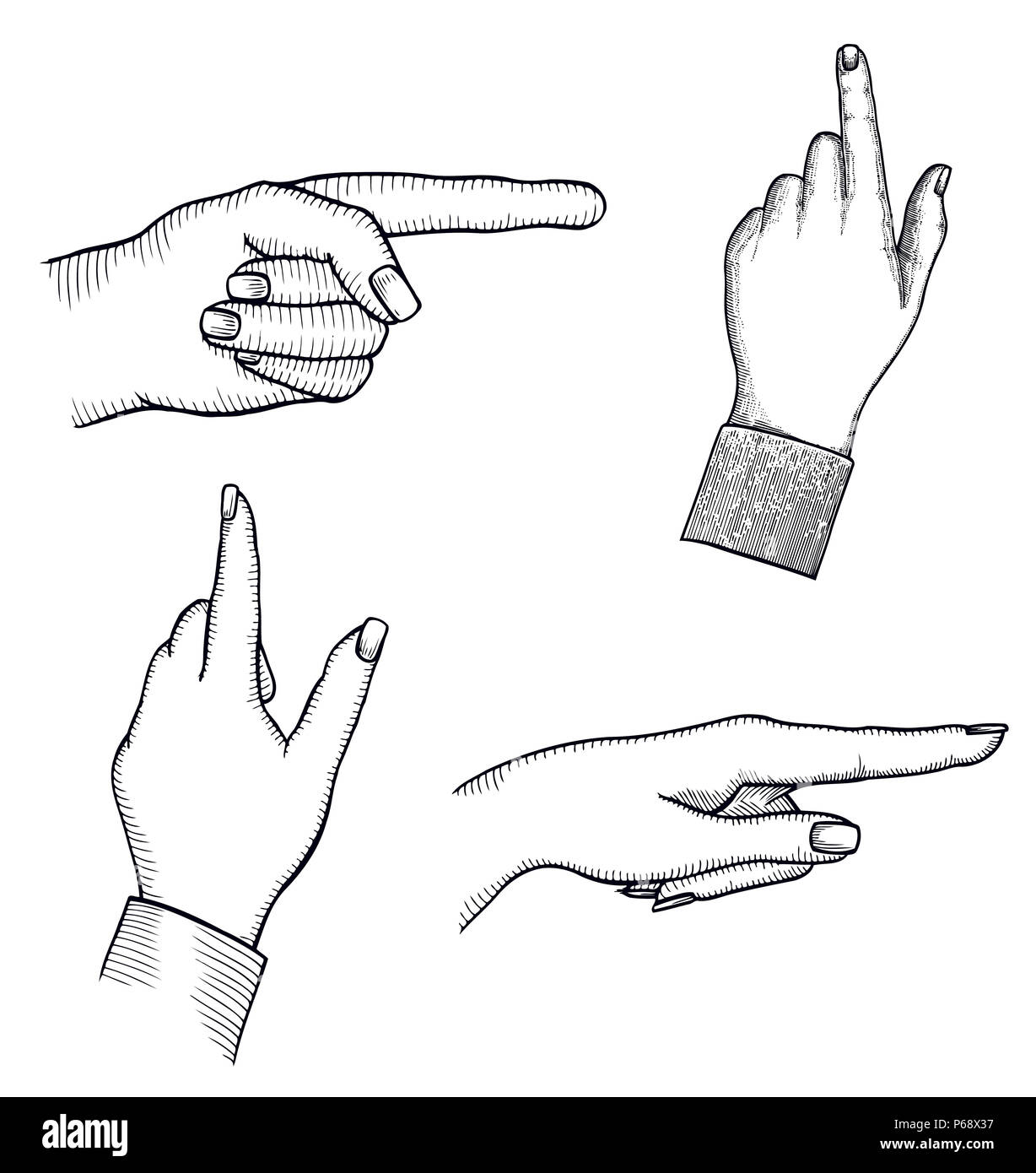 Man s hand, index finger shows gesture upward or presses virtual button ...