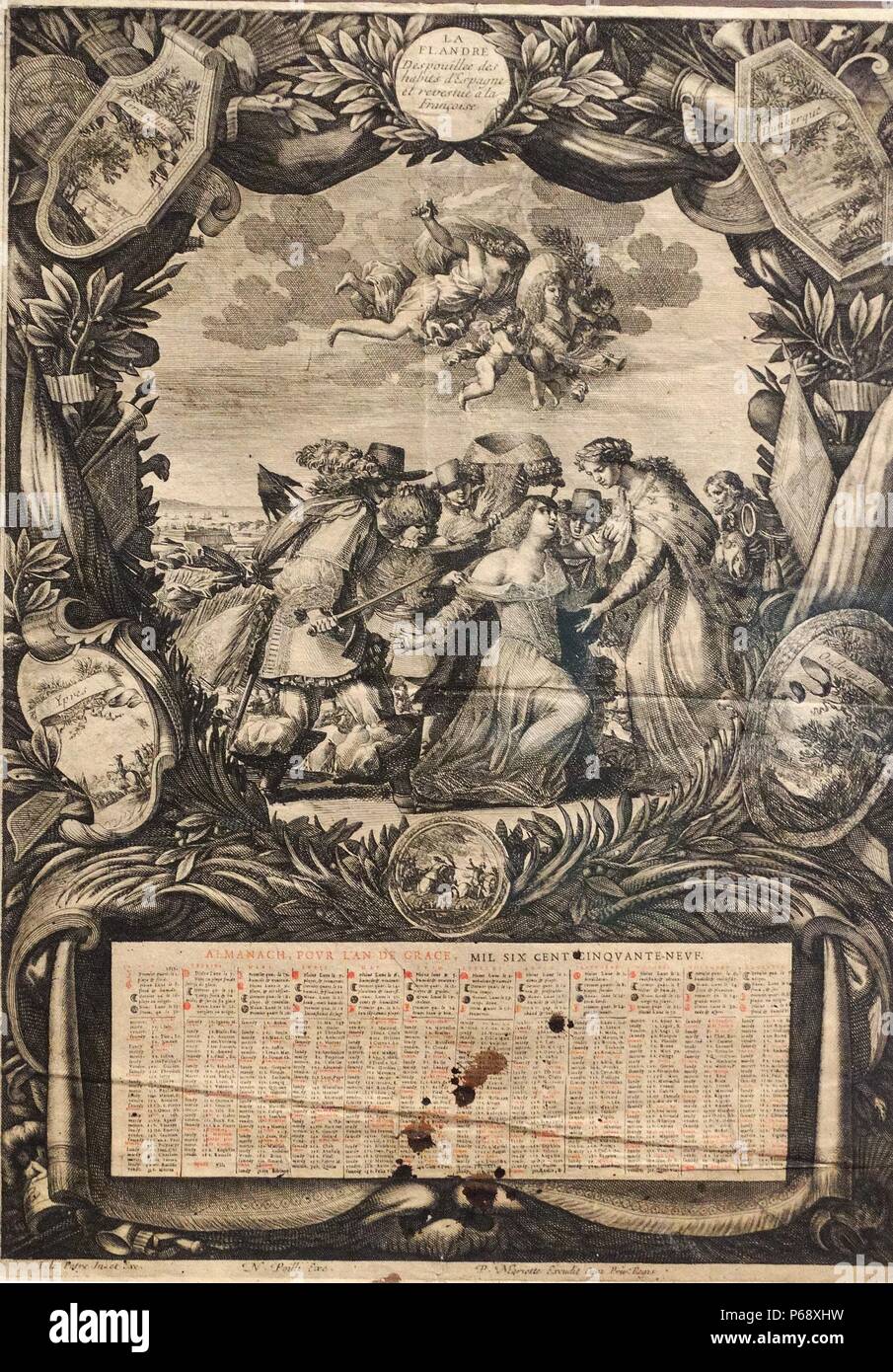 Allegory on the Submission of Flanders to Louis XIV. Engraved by Jean ...