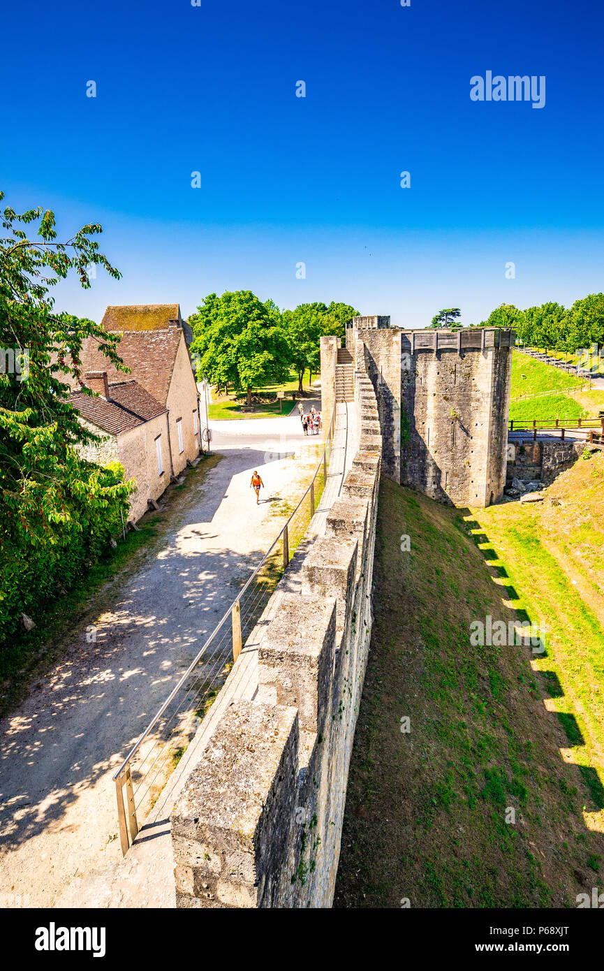 The medieval fortified wall was built in the 13th century in Provins ...