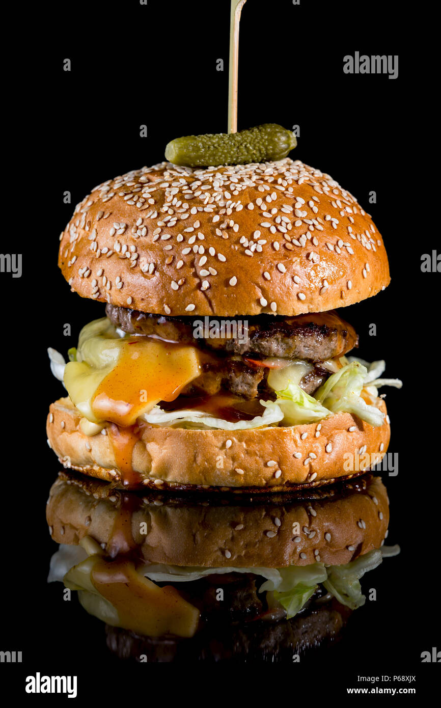 Hotshot Burger - Matured cheddar cheese, jalapenos, buffalo hot sauce ...