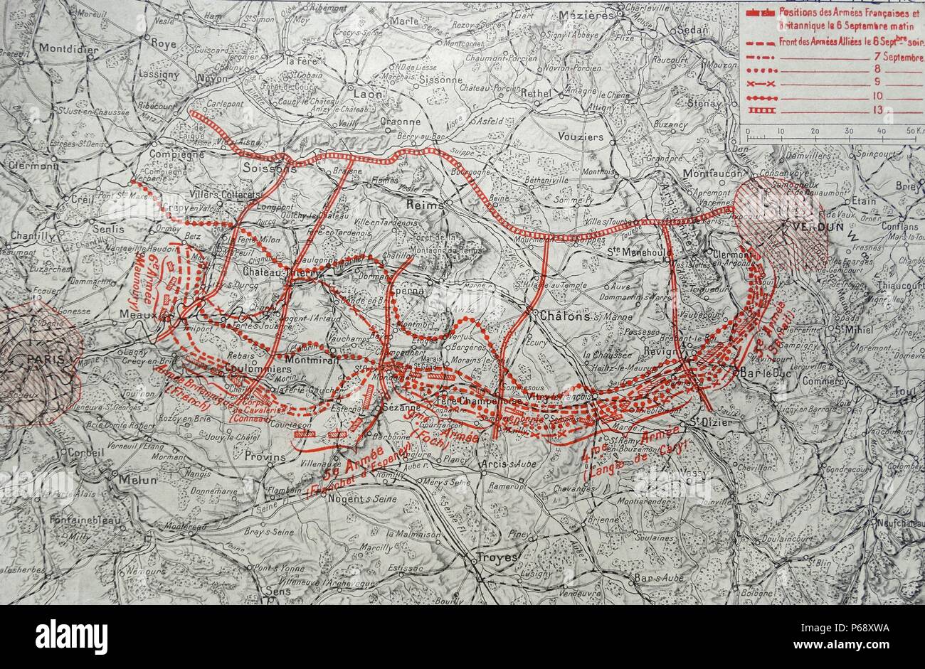 Map depicting the German advance into France after The First Battle of ...
