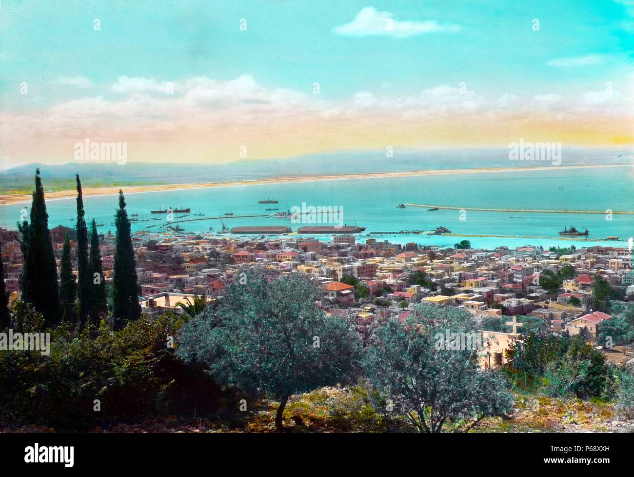 Colour photograph of Haifa, a city built on the slopes of Mount Carmel ...
