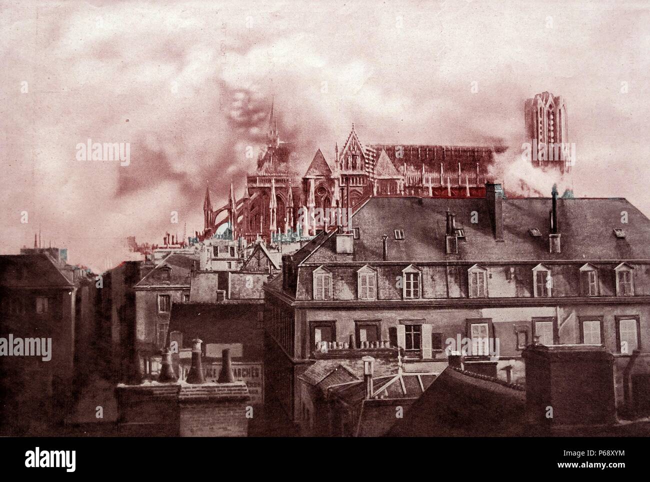 Photograph of the destruction of the Remis Cathedral by German ...