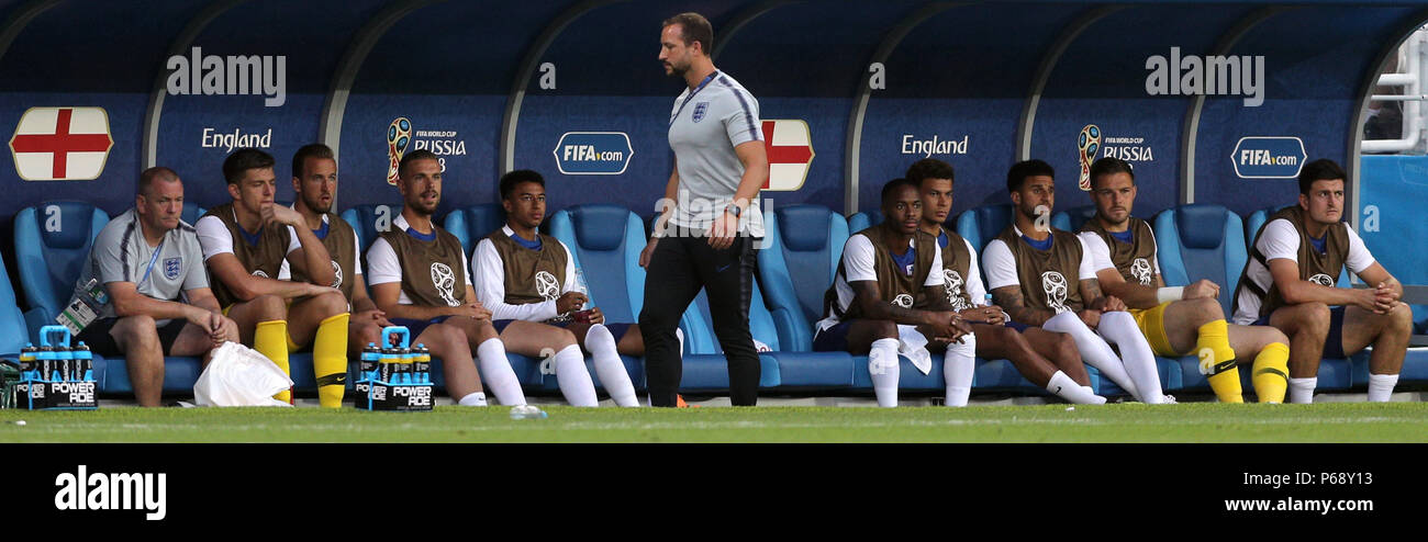 General view of the England bench during the FIFA World Cup Group G ...