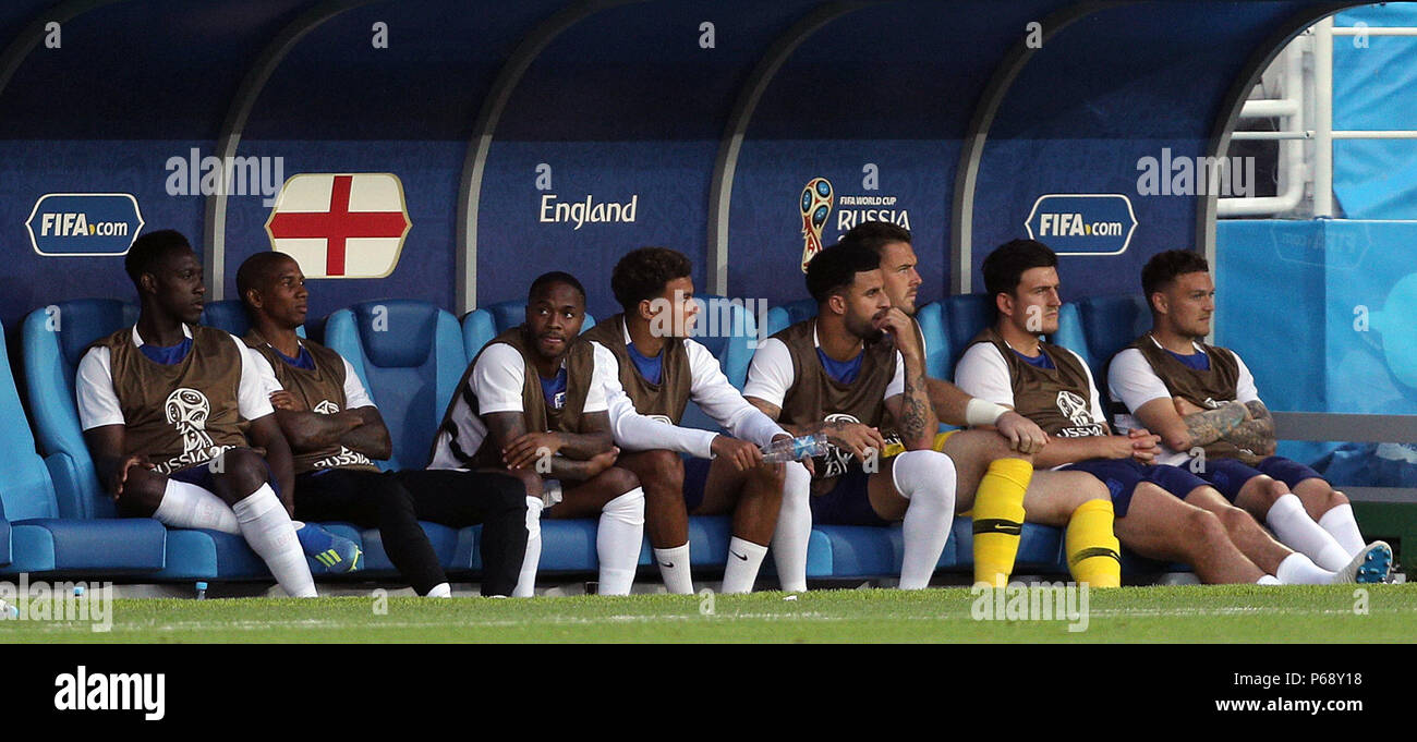 General view of the England bench during the FIFA World Cup Group G ...