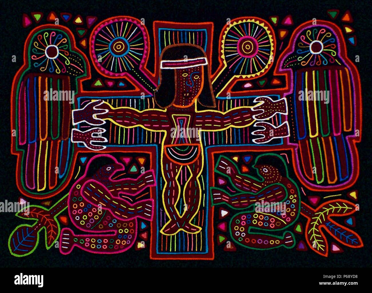 Mola textile by Kuna Indian artist, depicting a biblical scene. From ...