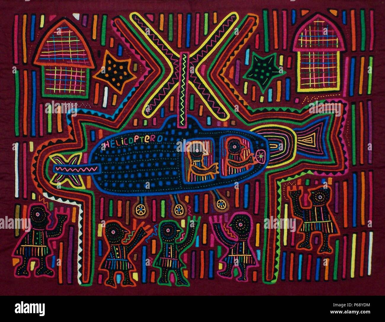 Mola textile by Kuna Indian artist, depicting a modern influence on the ...