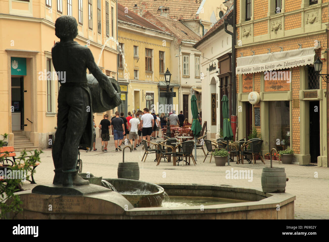 Hungary, Sopron, street scene, fountain, people Stock Photo - Alamy