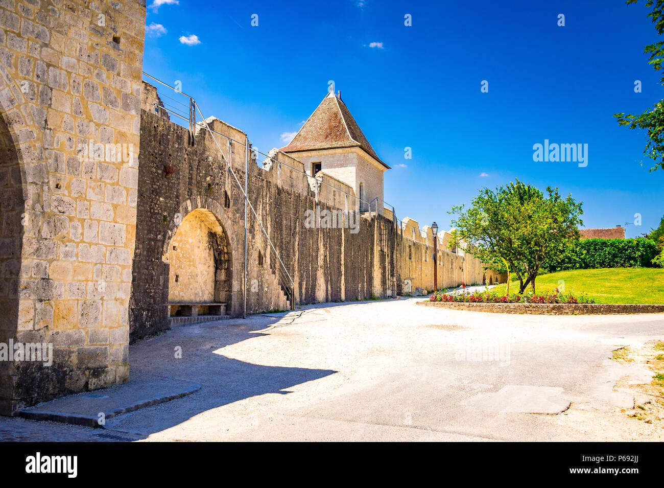 The medieval fortified wall was built in the 13th century in Provins ...