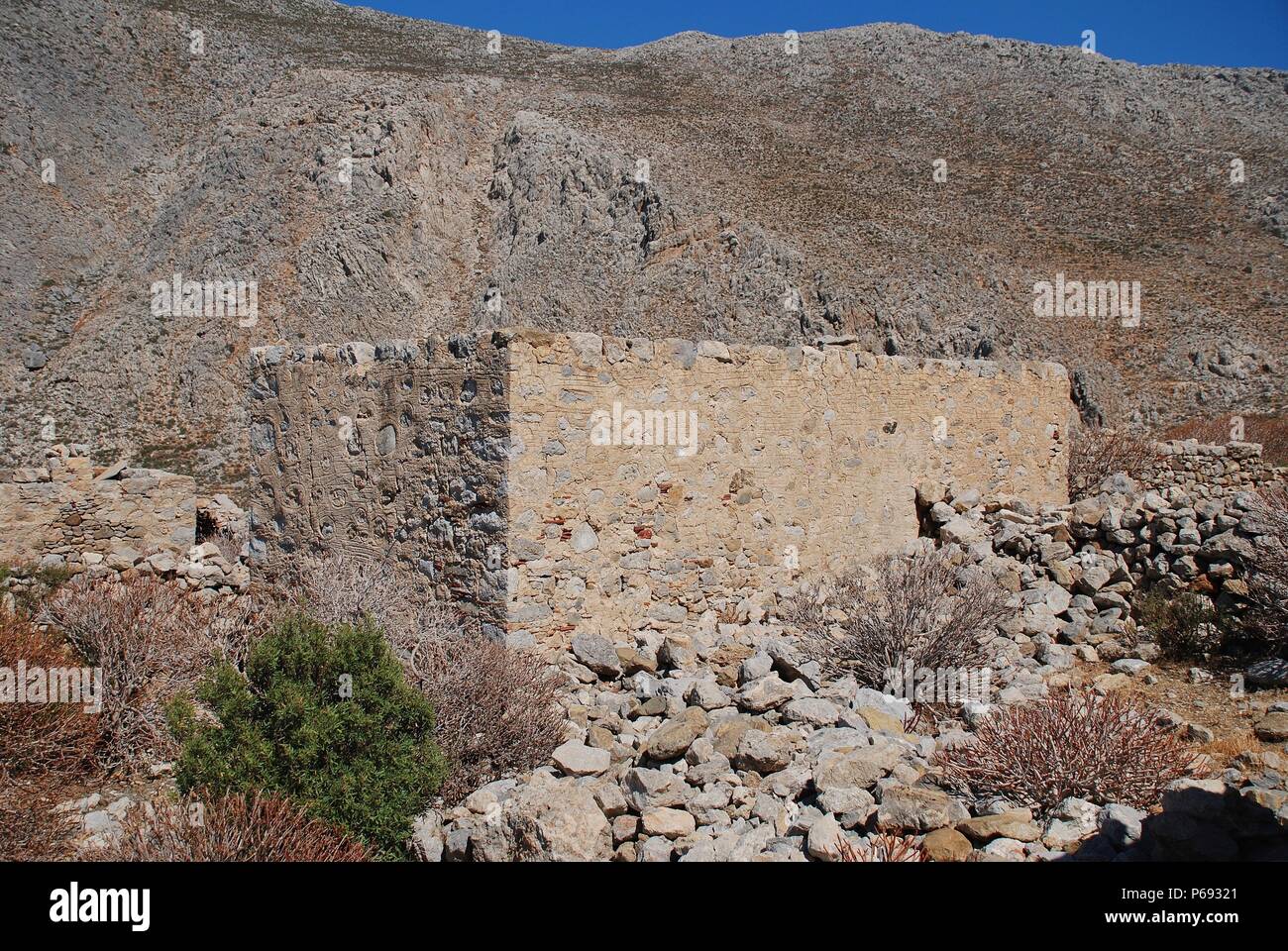 The remains of the abandoned village of Gera on the Greek island of ...
