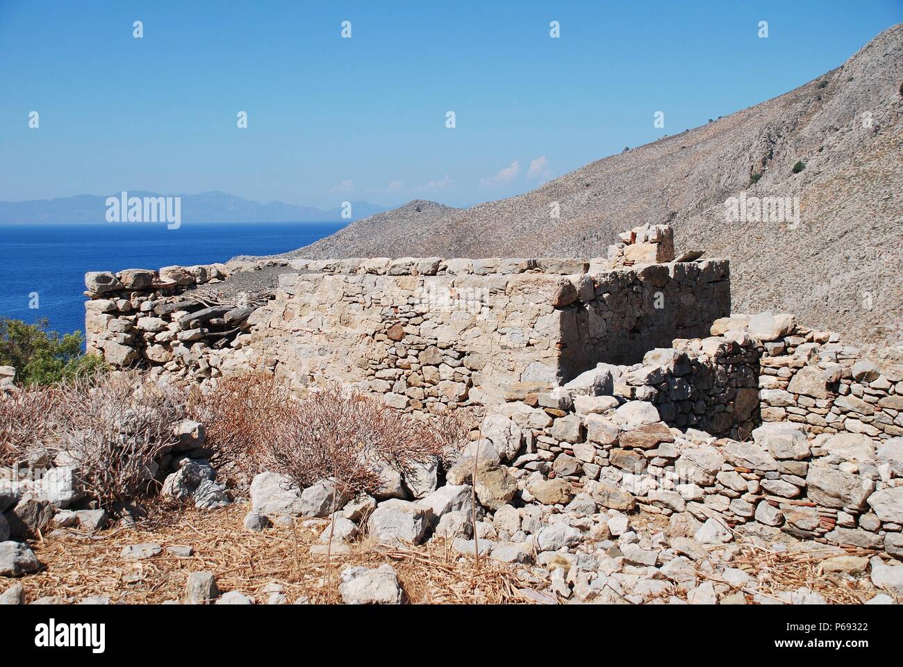 The remains of the abandoned village of Gera on the Greek island of ...
