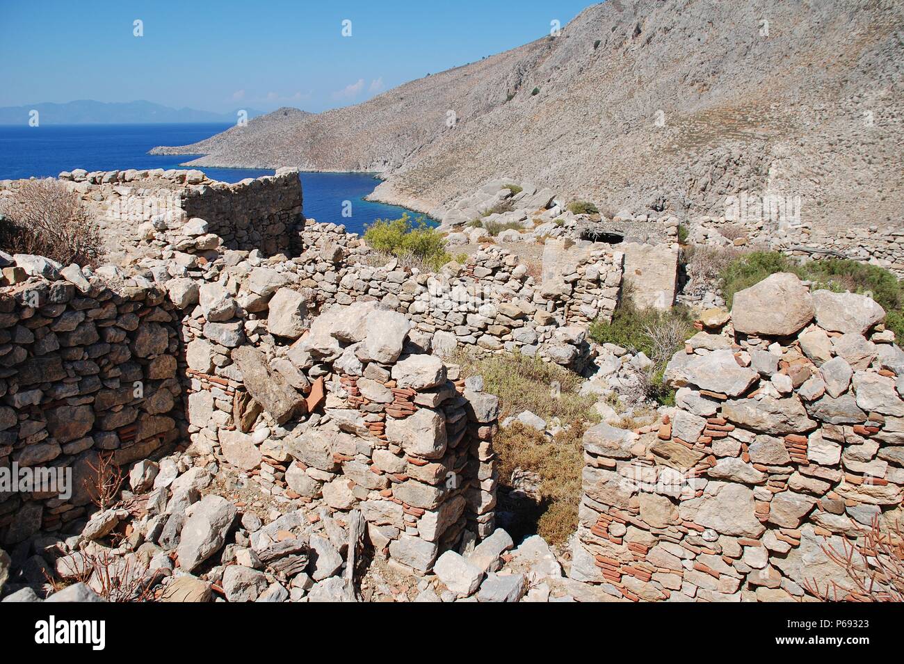 The remains of the abandoned village of Gera on the Greek island of ...
