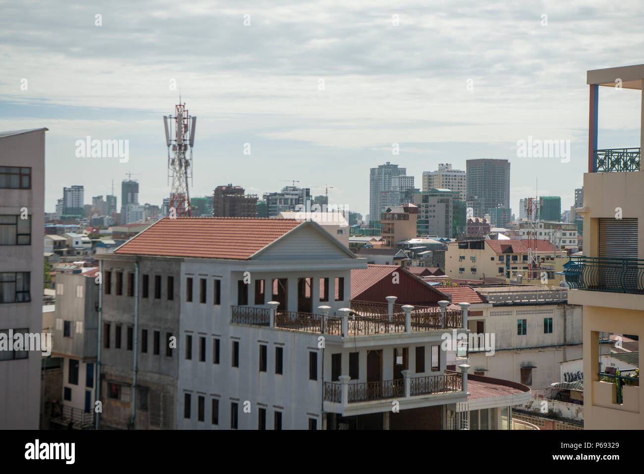 the skyline in the city centre of Phnom Penh of Cambodia. Cambodia ...