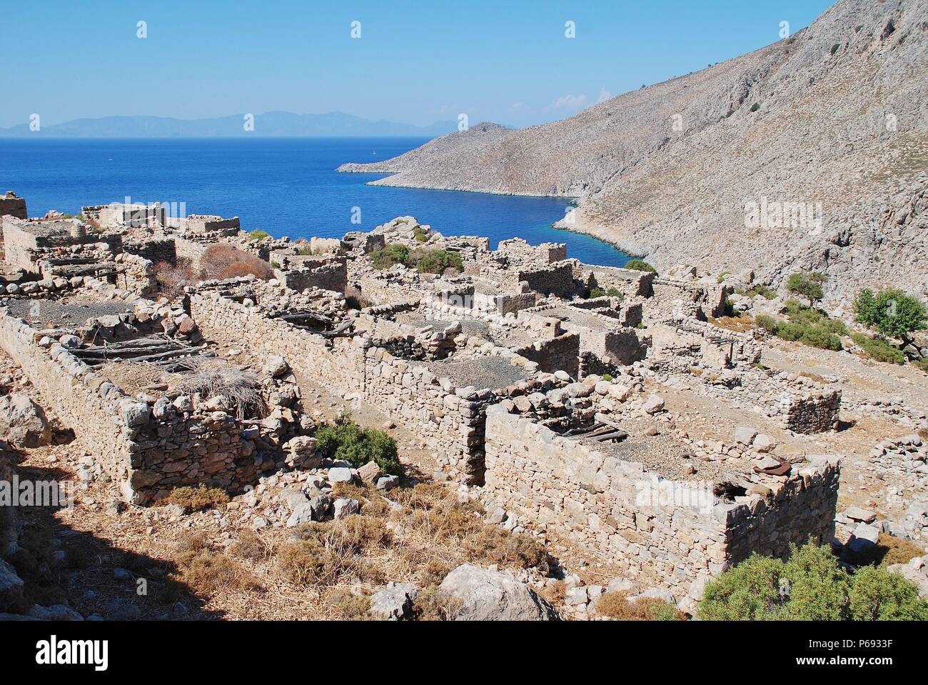 The remains of the abandoned village of Gera on the Greek island of ...