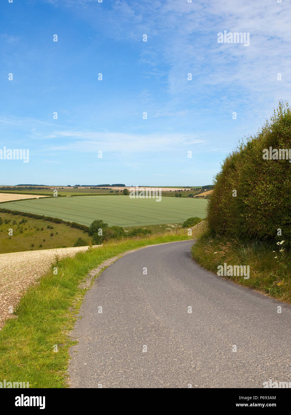 a hilltop country road in the Yorkshire Wolds above Thixendale with ...