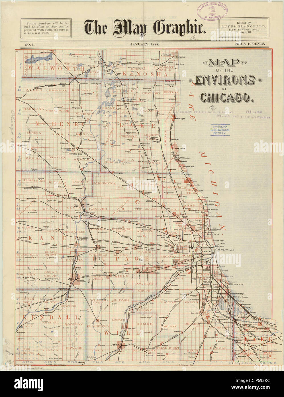 1888 Chicago map by Blanchard Stock Photo - Alamy