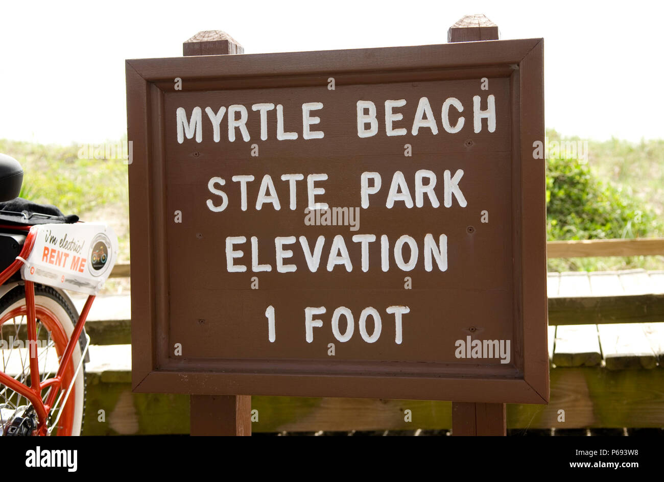 One Foot Elevation Sign at Myrtle Beach State Park, SC, USA Stock Photo ...