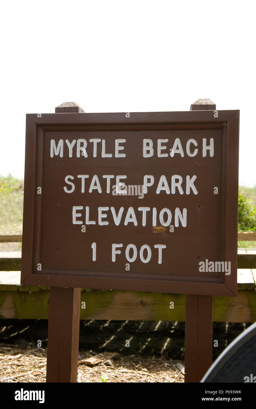 One Foot Elevation Sign at Myrtle Beach State Park, SC, USA Stock Photo ...
