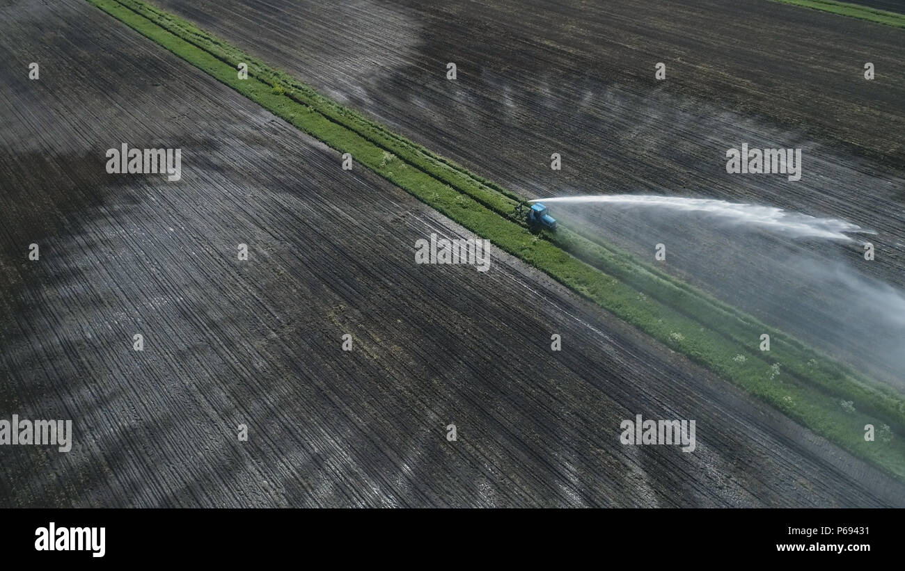 Aerial view of Crop Irrigation using the center pivot sprinkler system ...