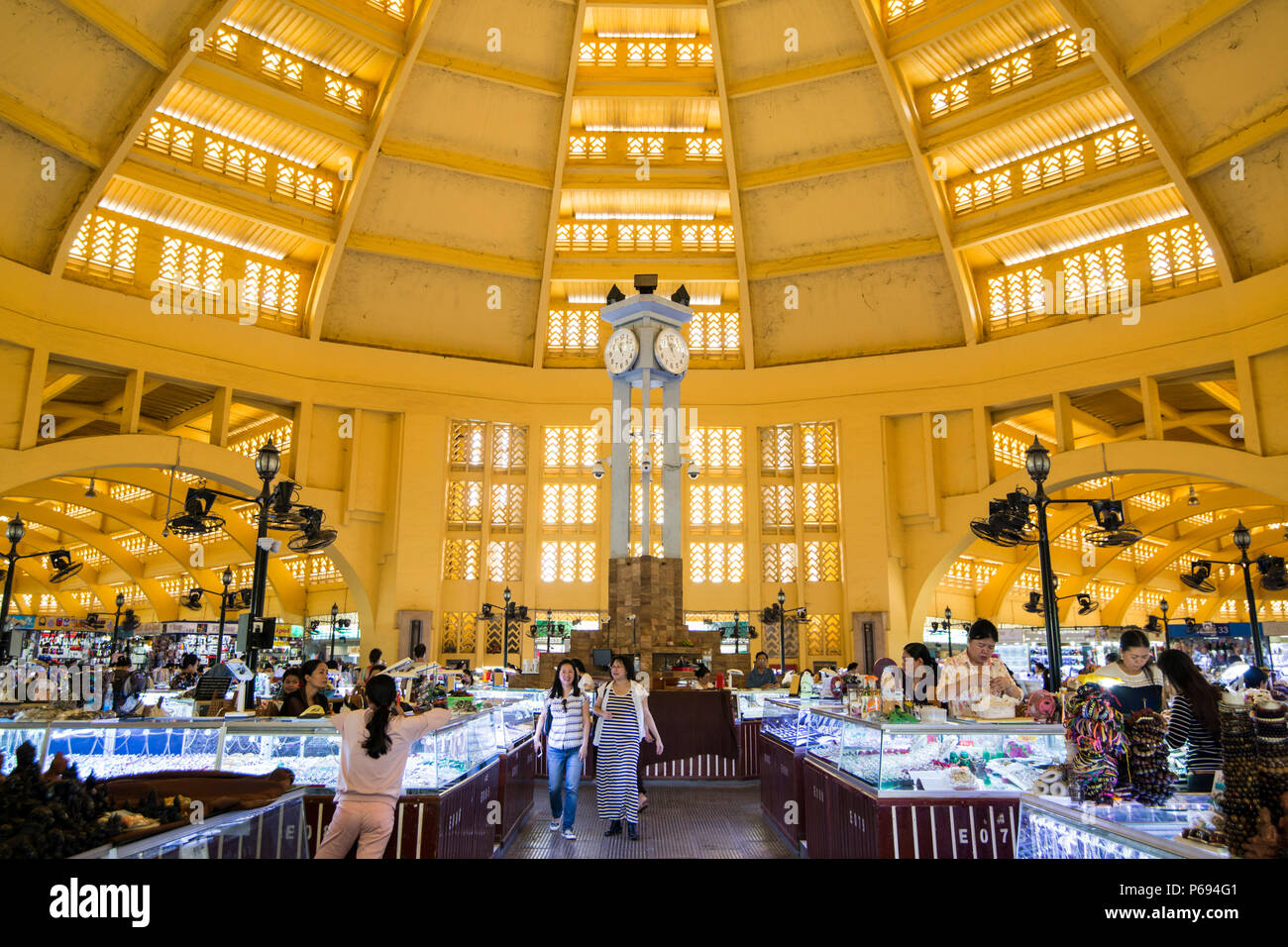 the Clock Tower at the Gold market in the central market or Psar Thmei ...