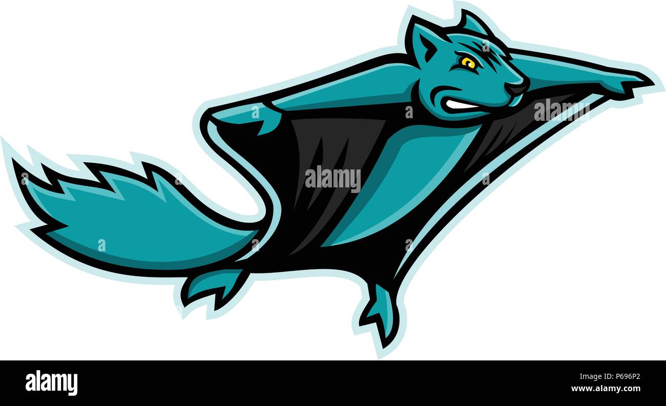 Mascot icon illustration of a flying squirrel, black flying squirrel or ...
