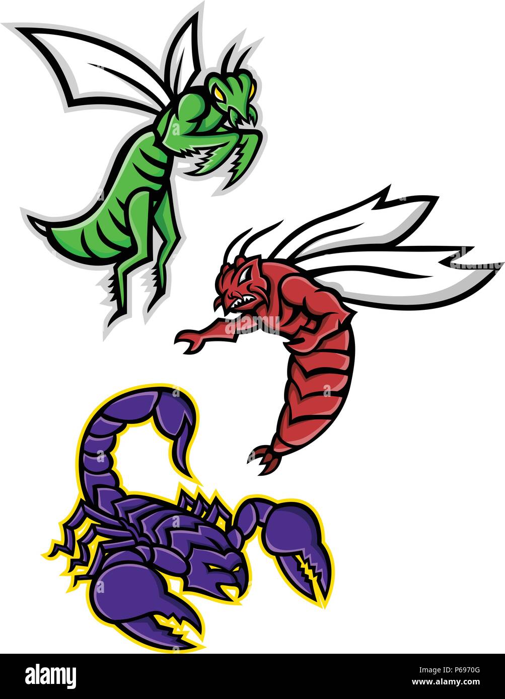 Mascot icon illustration set of scary insects like the praying mantis ...