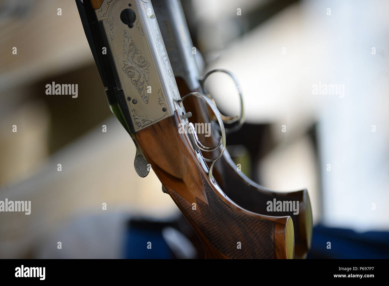 Detail shot of Skeet competition shotguns during the 2016 Armed ...