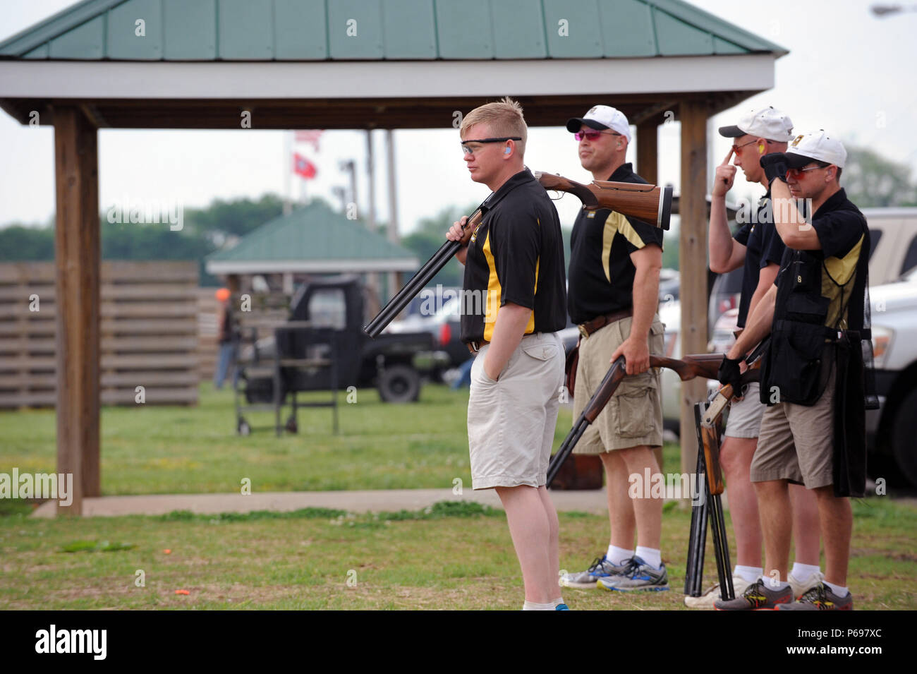 Members of the Army Skeet team talk strategy during the 2016 Armed ...