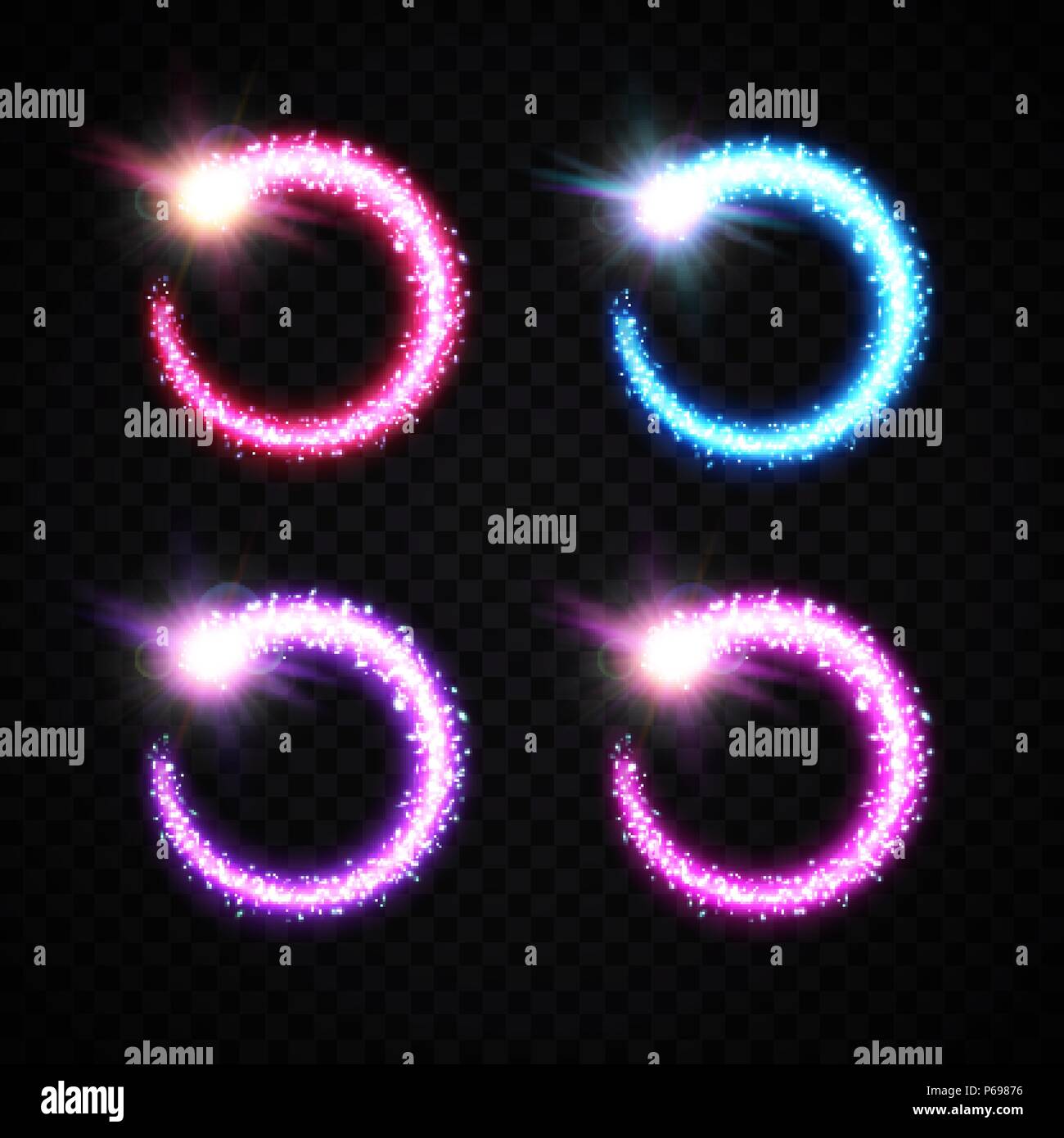 Christmas colorful magic round comets with glittering glowing trail ...